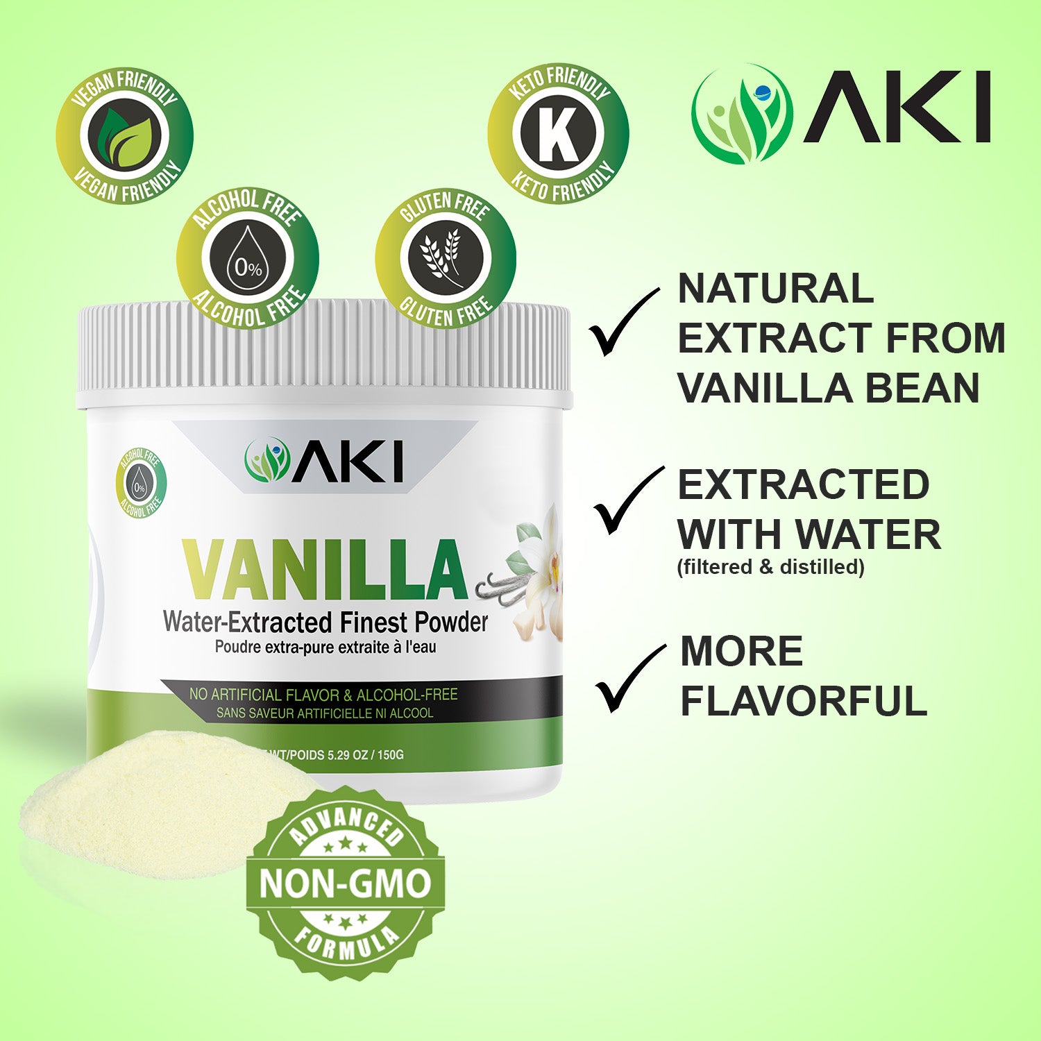 Pure Vanilla Extract Powder - Natural & Water-Extracted | Aki Organic