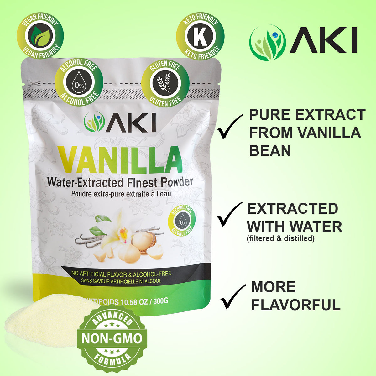 Aki Organic Fine Vanilla Powder Natural Extract From Beans