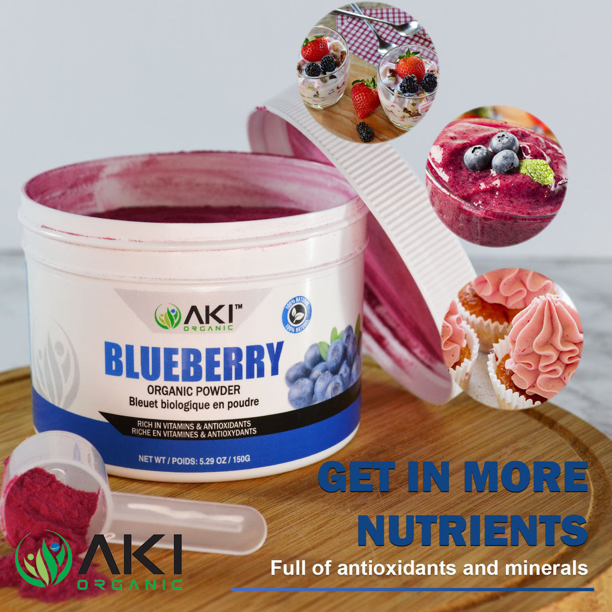 100% Blueberry Powder (5.29 oz / 150g) | Spray Dried – Aki Organic