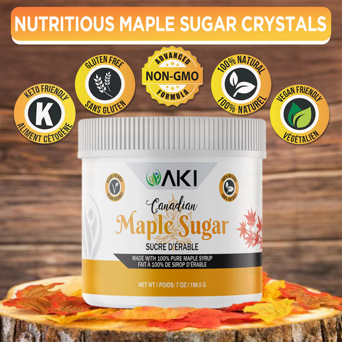 Aki Organic Canadian Maple Sugar Granulated (7 Oz/ 198.5 g)